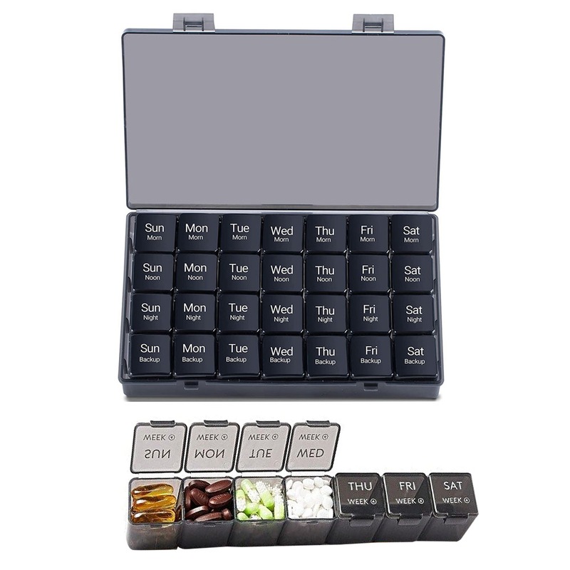 Buy 7-Day Pill Box Organizer 4 Times a Day Weekly Medication Dispenser ...