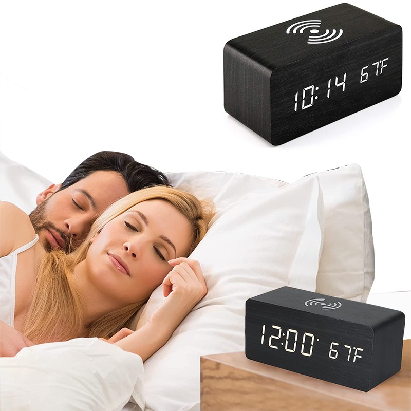 Buy Digital Alarm Clock Wooden Table Desk Bedside LED Clock with ...