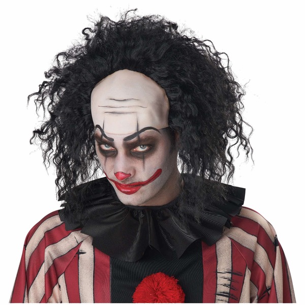 Buy Clown Pattern Baldness Black Crimped Horror Halloween Mens Costume ...