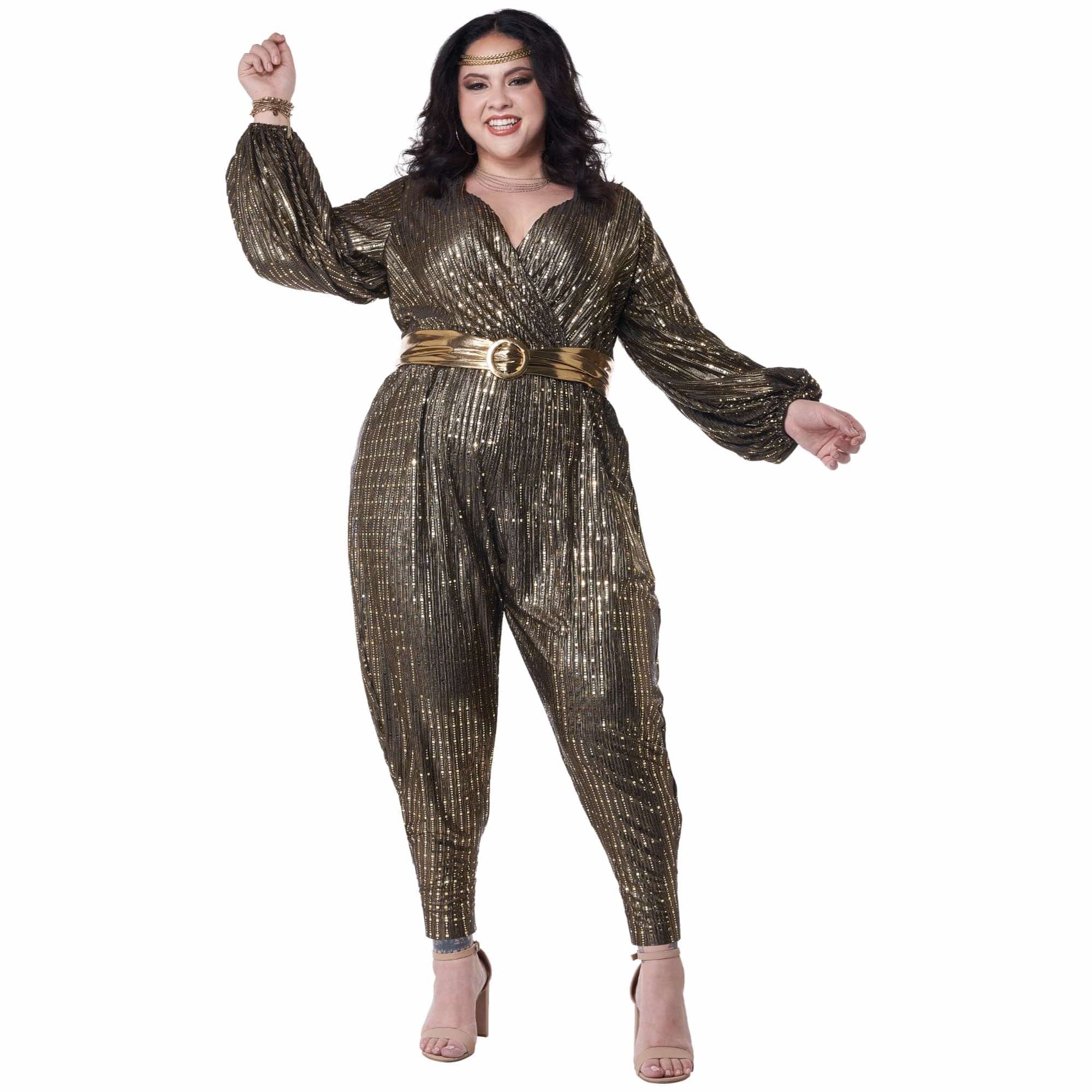Buy Hobbypos Gold Disco Queen 70s 1970s Jumpsuit Dance Retro Adult ...
