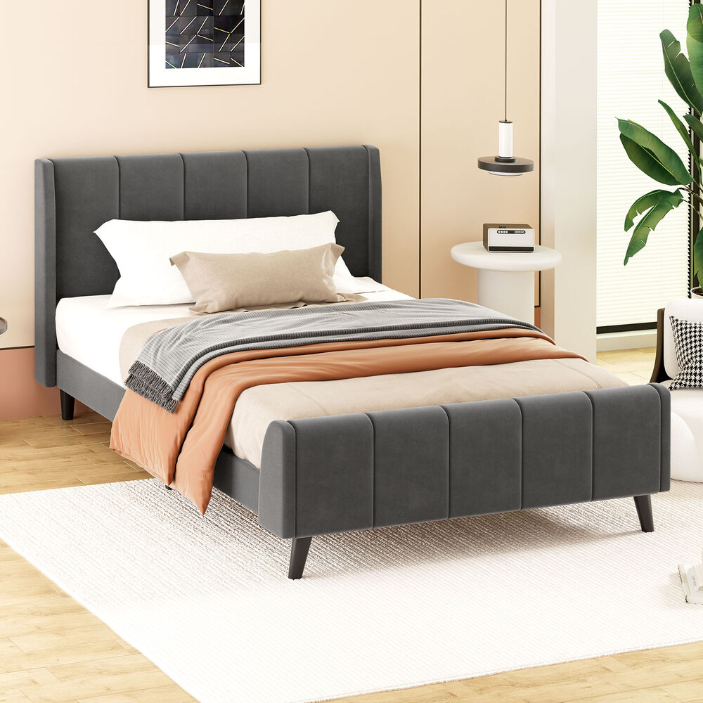 Buy ALFORDSON Bed Frame King Single Tufted Headboard Base Grey Velvet ...