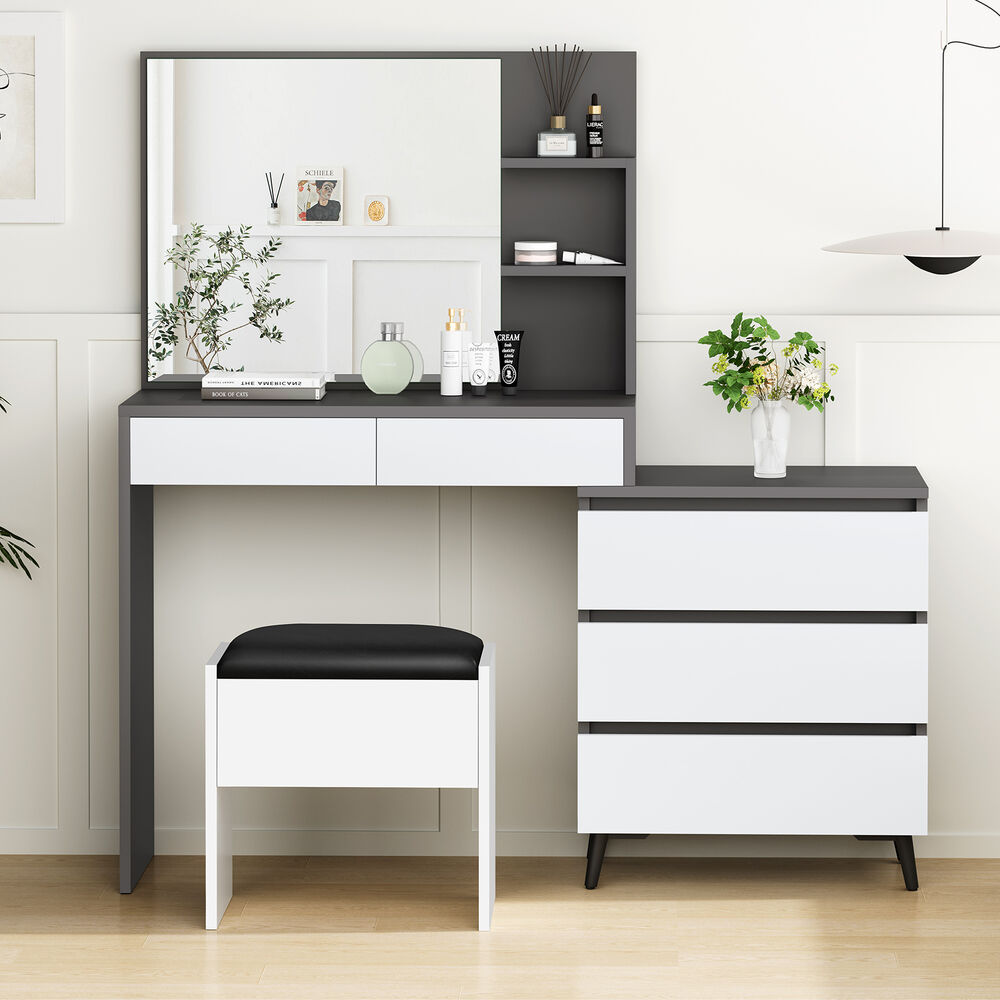 Buy ALFORDSON Dressing Table Adjustable Side Cabinet with Stool (Grey ...