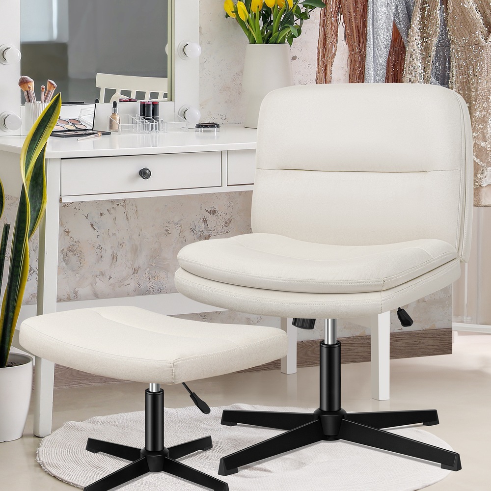 Buy 1 ALFORDSON Armless Desk Office Chair Ottoman Fabric Beige - MyDeal ...