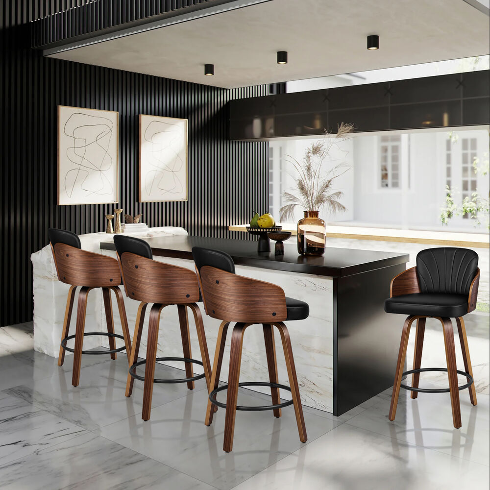 Buy 4x ALFORDSON Bar Stools Widened Backrest Black - MyDeal Australia