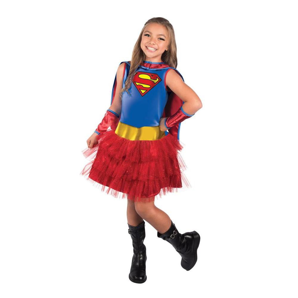 Buy Supergirl Costume for Kids Dress with Cape Tutu Skirt and Gauntlets ...