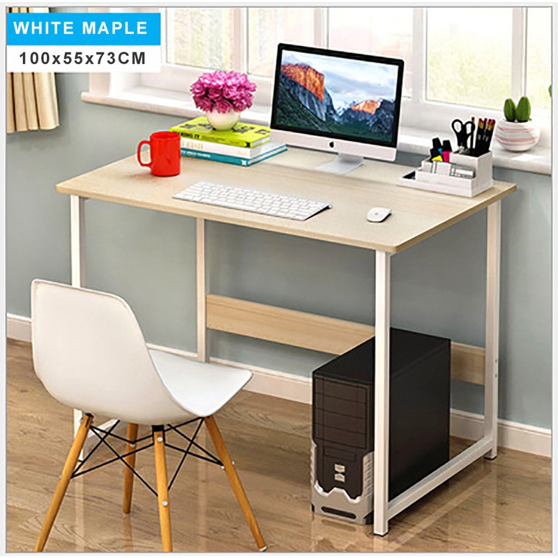 Buy Home Office Table Thick Wood & Metal Computer Desktop Study Desk ...