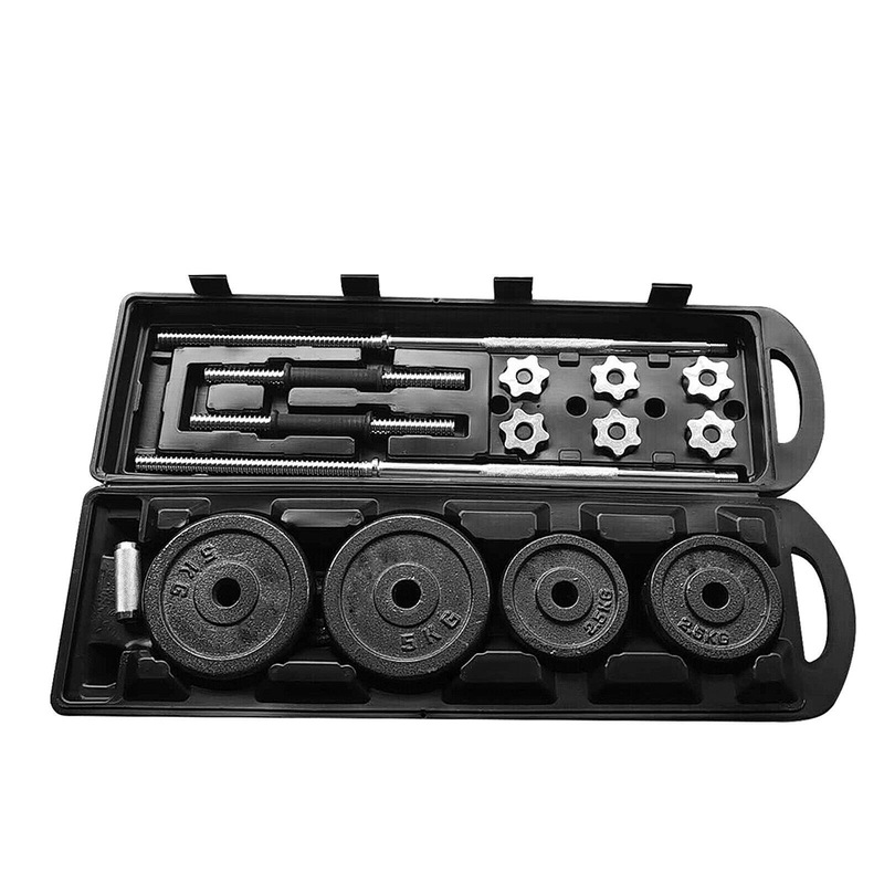 50KG Cast Iron Dumbbell & Barbell Set Weight Plates Adjustable with ...
