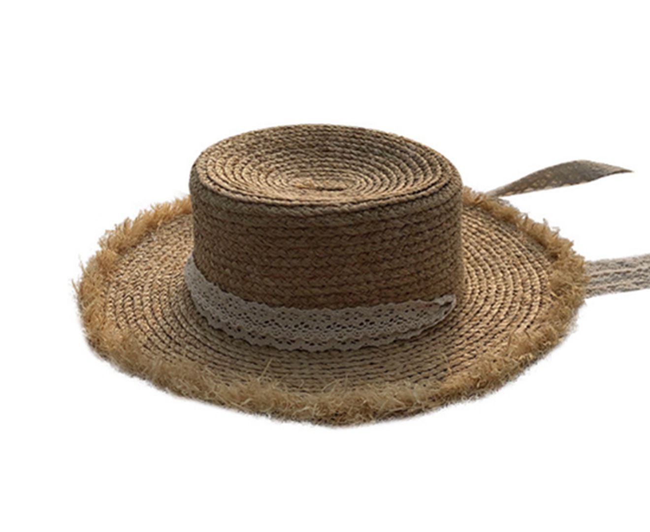 Buy C16 Outdoor Ladies Flat Top Lace Ribbon Raffia Straw Hat with Small ...