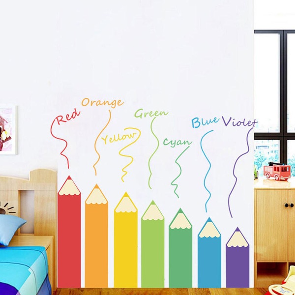 Buy Cartoon Colorful Pencil Wall Sticker For Kids Room Living Room DIY Kindergarten Play Room ...