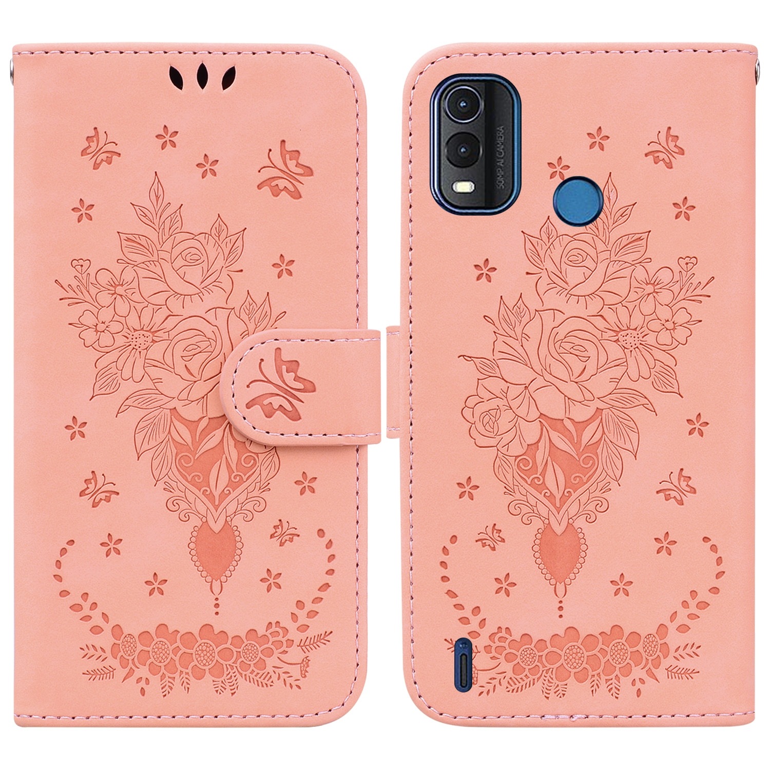 Buy For Nokia G11 Plus Butterfly Rose Embossed Leather Phone Case ...