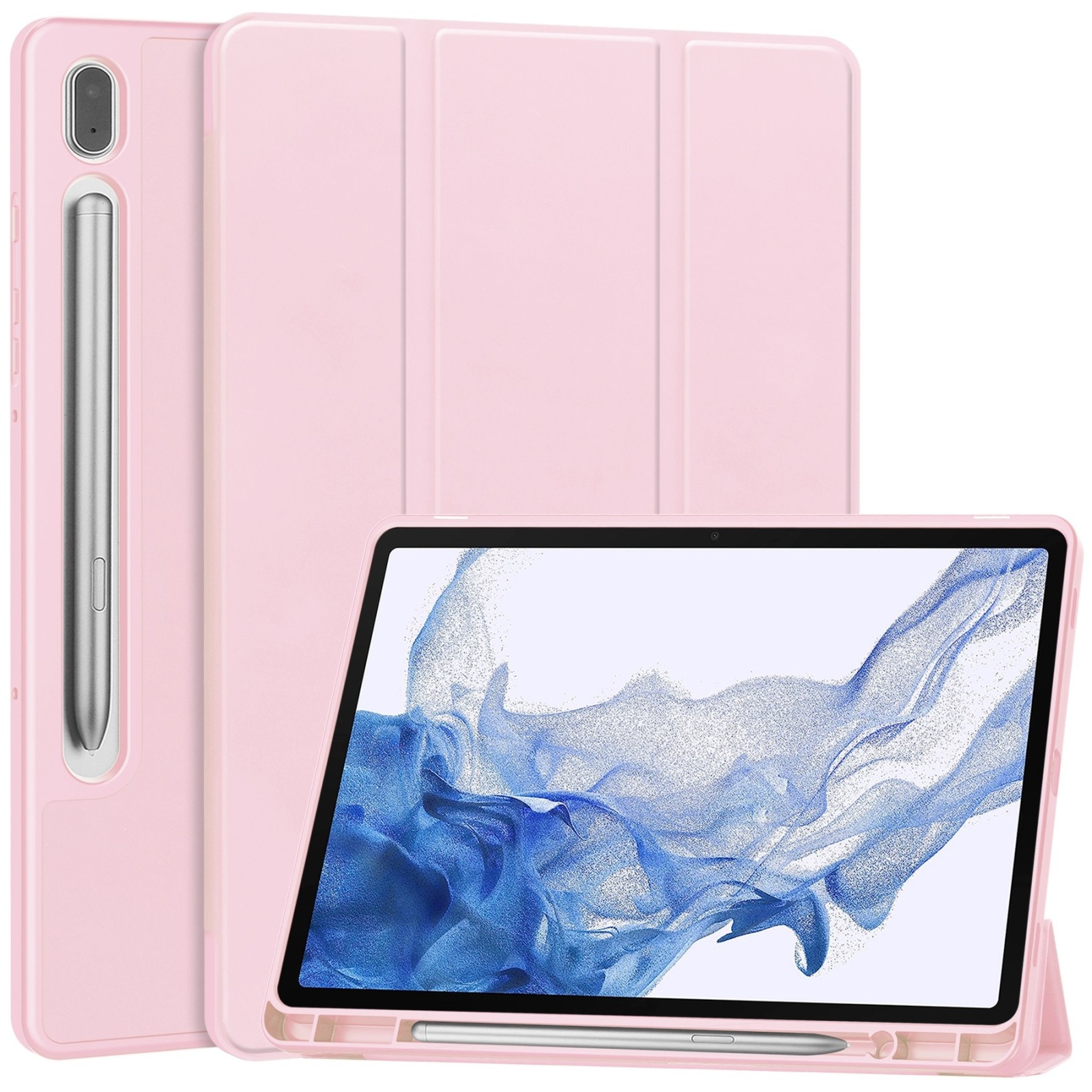Buy For Samsung Galaxy Tab S9 3-Fold Pure Color TPU Smart Leather ...