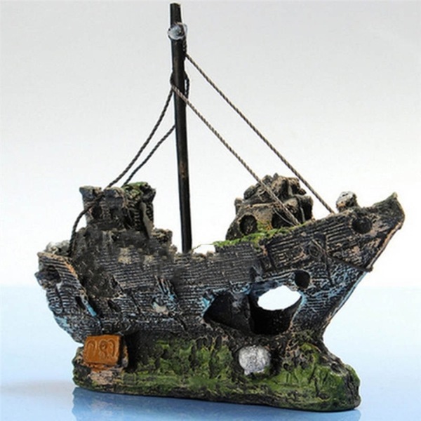 Buy Pirate Ship Rotten Boat Small Net Boat Aquarium Landscaping Fish ...
