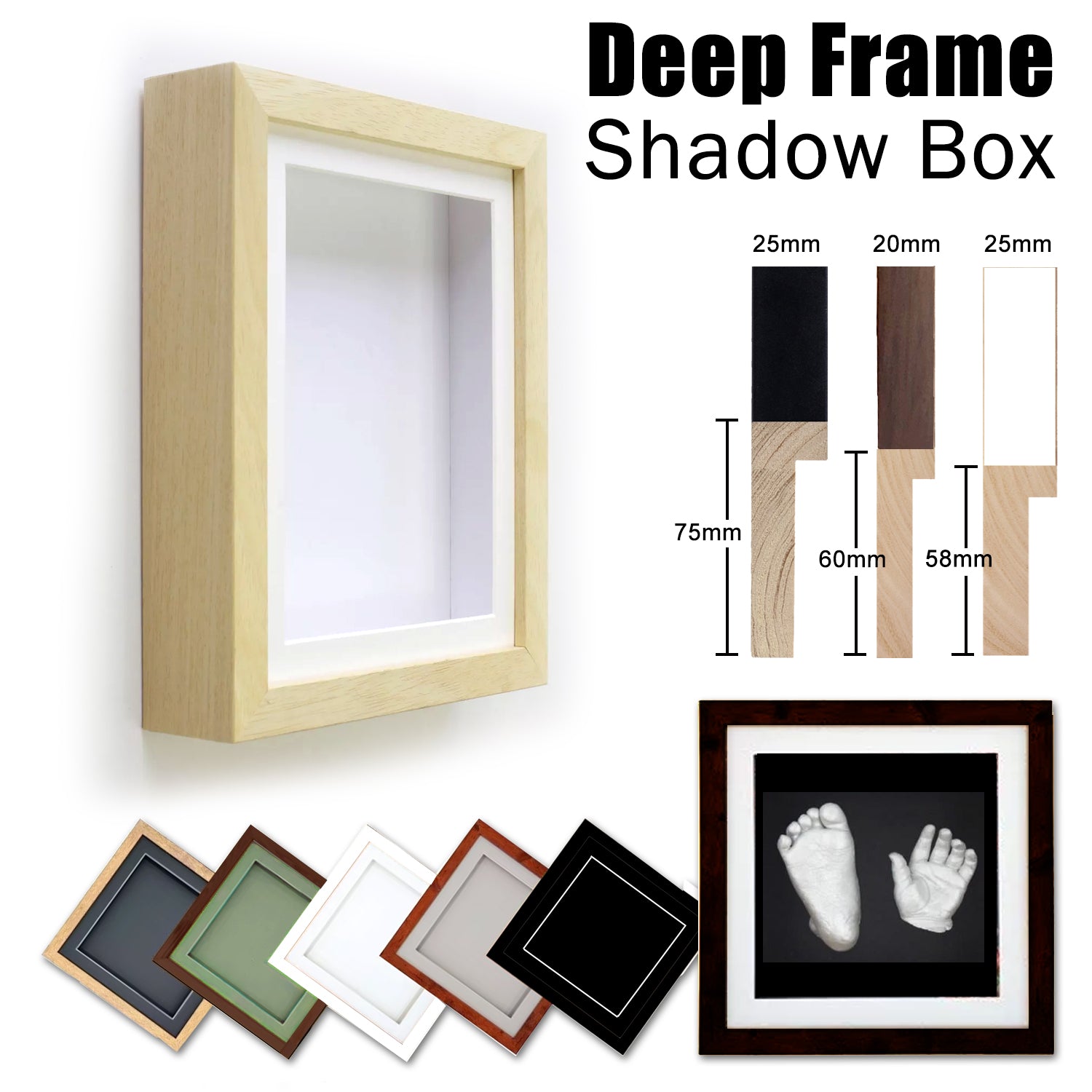 Buy Square Shadow Box Deep Frames 3D Display Wooden Deep Frame with Mat ...