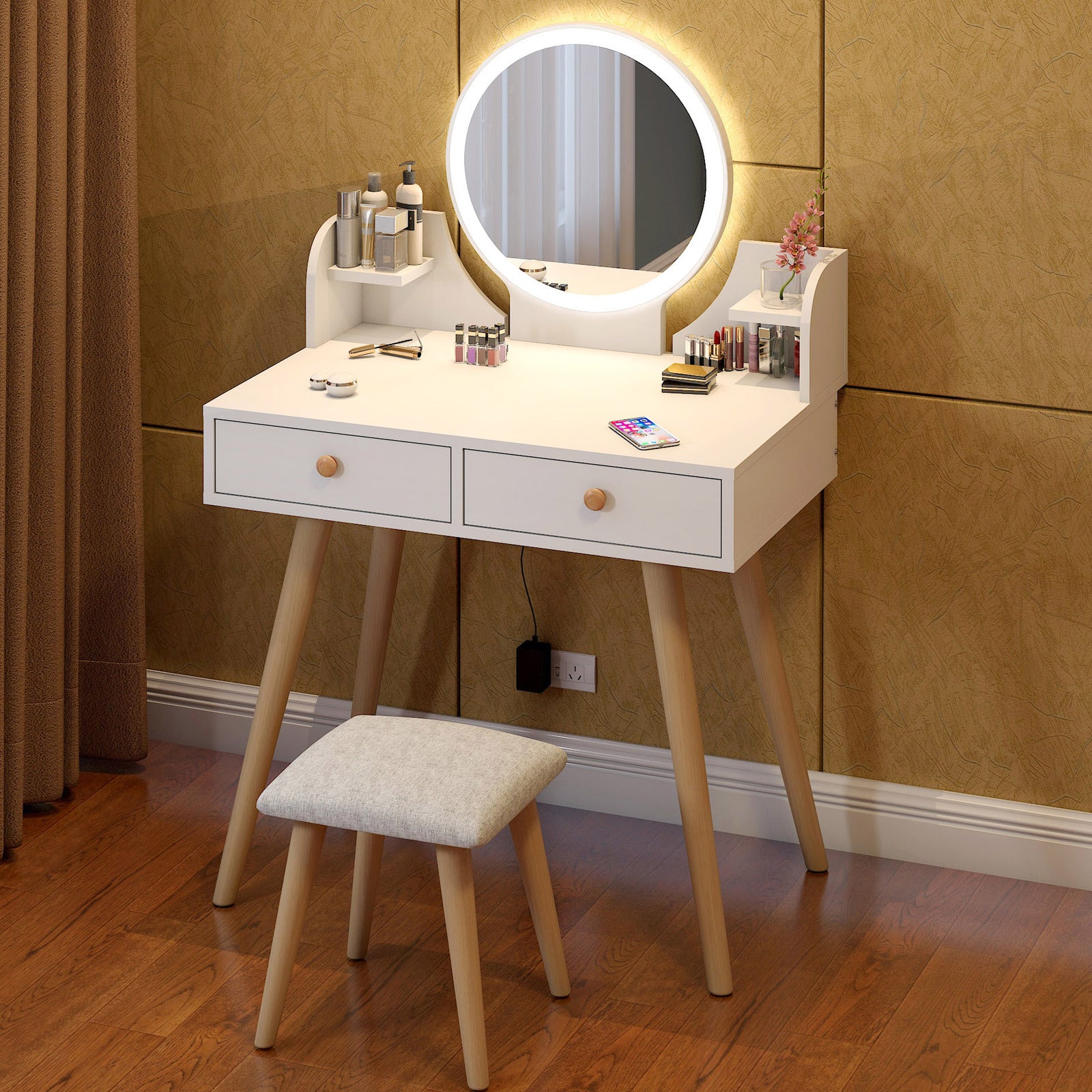 Buy LED Luminous Princess Dresser Vanity Table with Mirror, Stool and ...