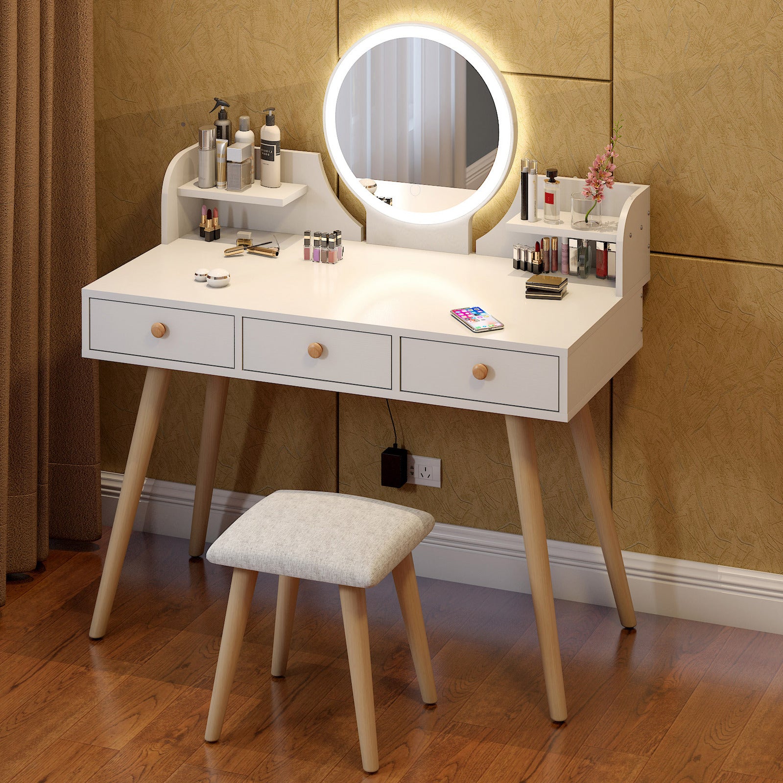 Buy LED Luminous Queen Large Dresser Vanity Table with Mirror, Stool ...