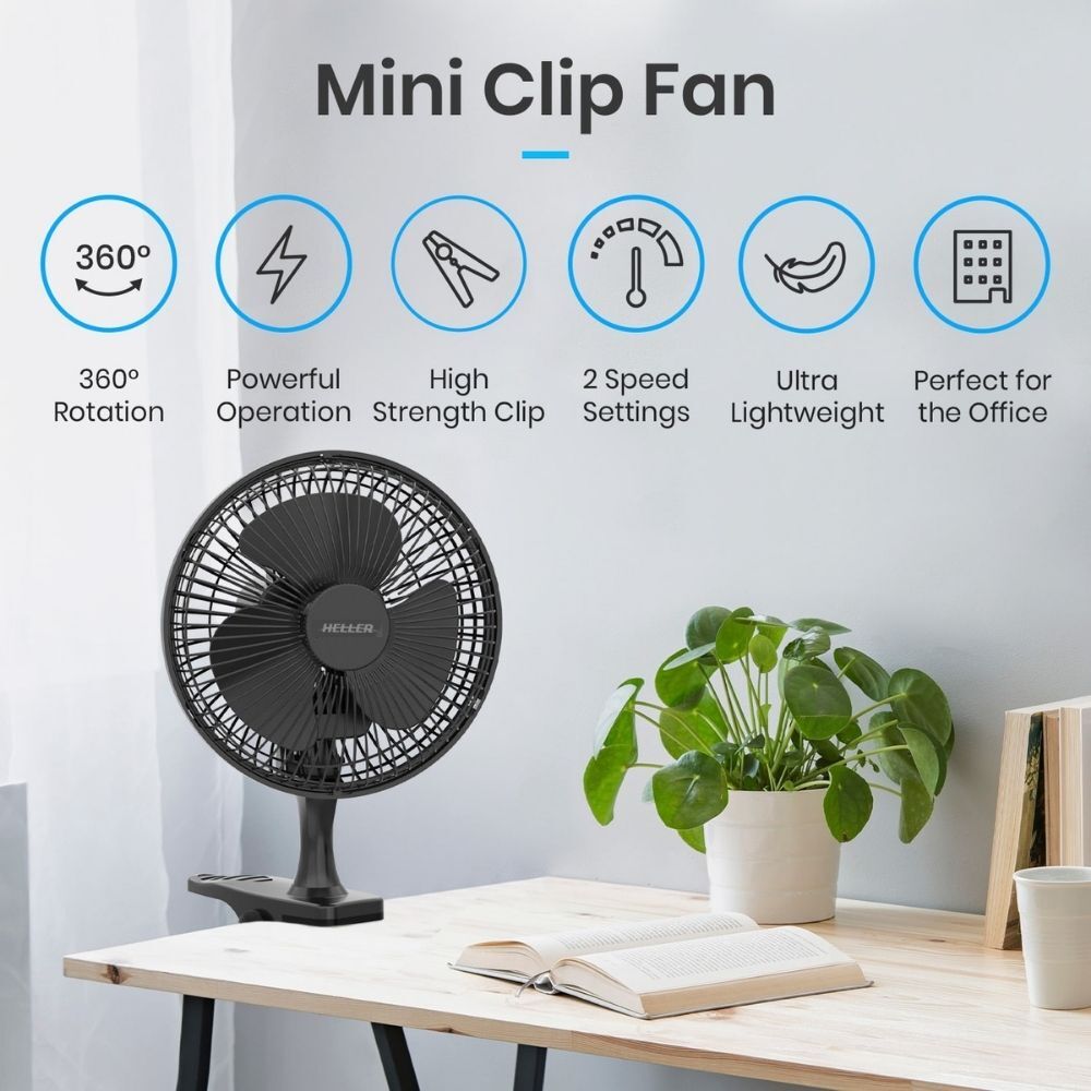 Buy 15cm Mini Clip Electric Fan High Velocity Black - For Desk, Table ...