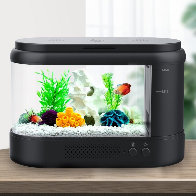 Buy Hygger Small Betta Fish Tank with LED Light - Black - MyDeal Australia