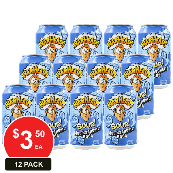 Buy WARHEADS 355ML BLUE RASPBERRY SOUR SODA 12 PACK - MyDeal Australia
