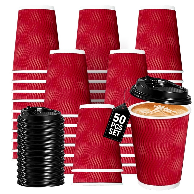 Buy Vivva 50 Pack Disposable Coffee Cups Including Lids Healthy Paper ...