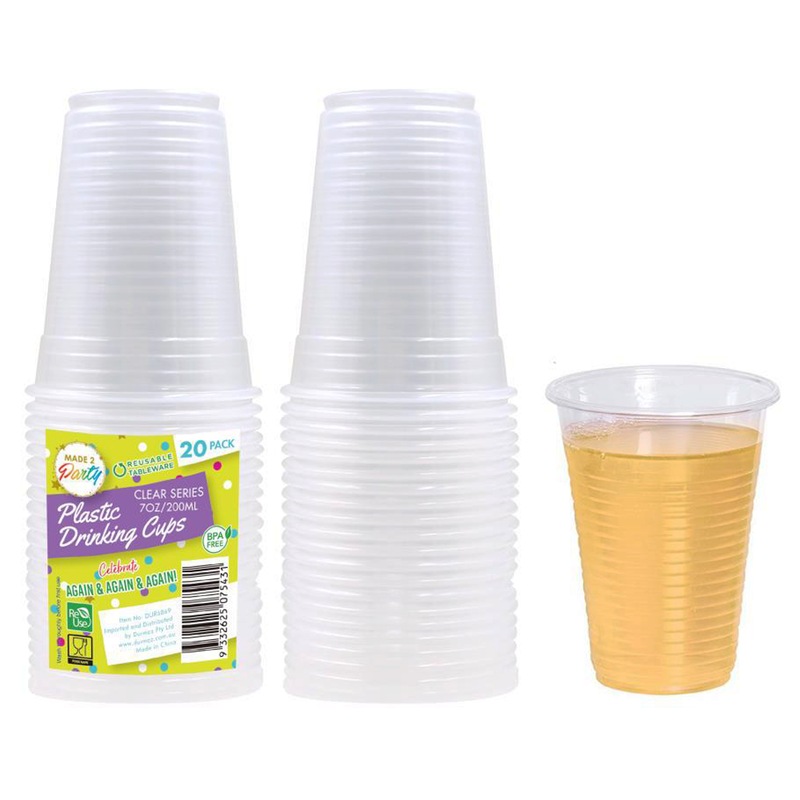 Buy 100 x Disposable Plastic Cups 200ml Clear Reusable Drinking Coffee ...