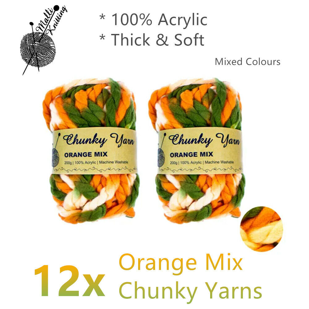 Buy 12x Orange Mix Multi Chunky Acrylic Knitting Yarns Soft Thick Wool ...