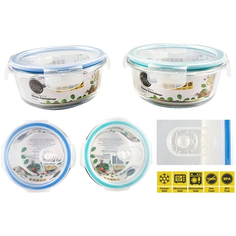 Buy 2 x 635ML Glass Round Food Container Meal Prep Lunch Kitchen ...