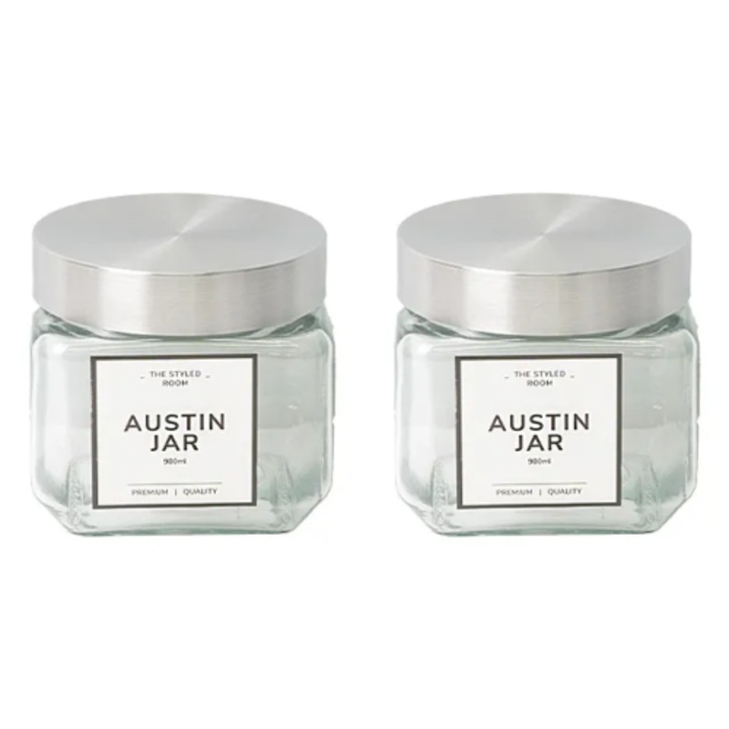 Buy 24x Square Glass Jars 900ML Metal Lid Food Storage Container Candy ...