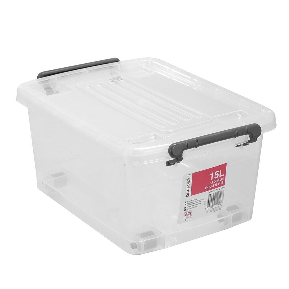 Buy 5 x Boxsweden 15L Storage Roller Tub Plastic Organiser Container ...