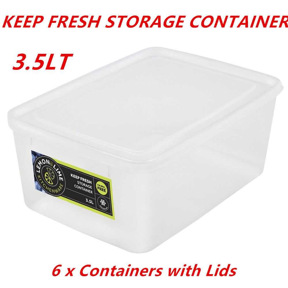 Buy 6 x 3.5L Rectangle Stack-able Plastic Food Storage Container Box ...