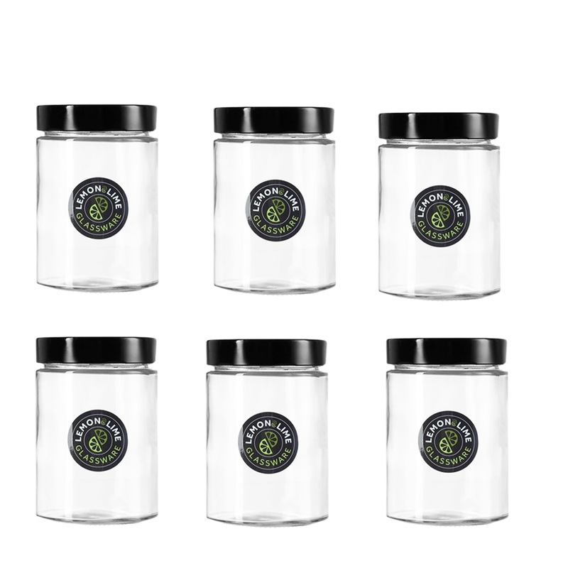 Buy 6 x Glass Preserve Jar Screw Top Lid Kitchen Pantry Container Black ...