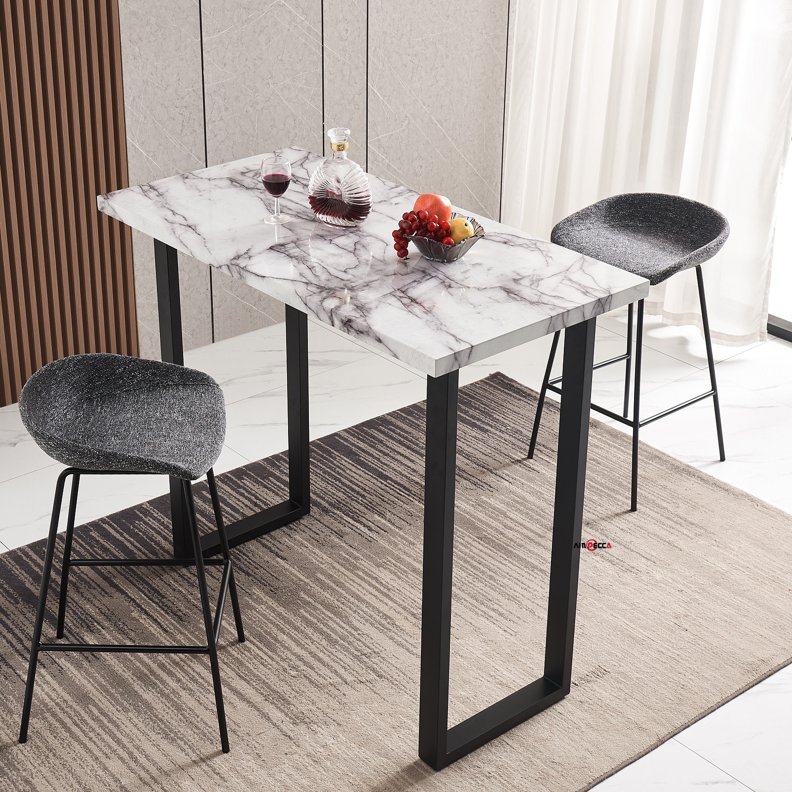 Buy AINPECCA Bar Table Set 1x Bar Table Faux Marble White Calacatta ...