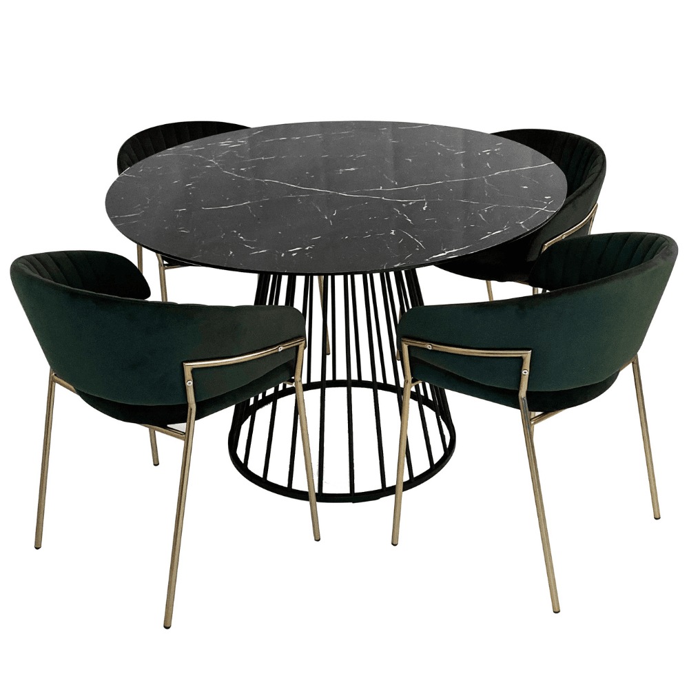 Buy HomeStar 5Pc Dining Set Liverpool Dining Table 110cm Black W/ 4 Lex ...