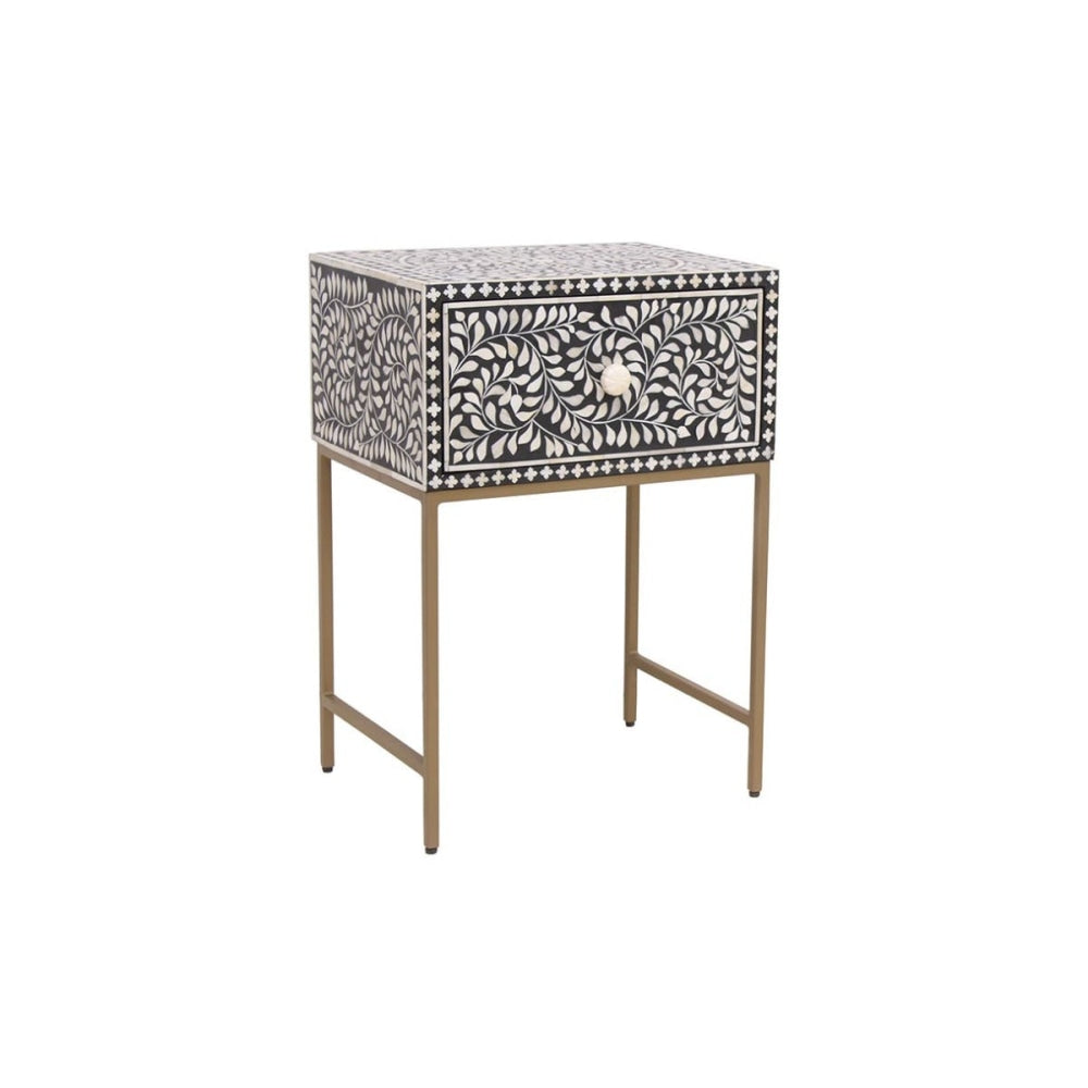 Buy Pia Bone Inlay Bedside Nightstand Side Table - Black - MyDeal Australia