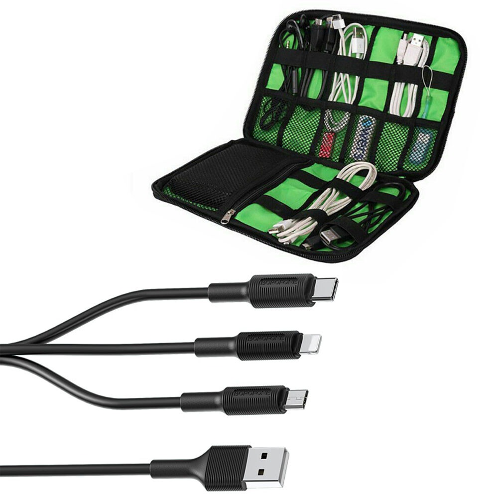 Buy Ozoffer USB Cable Organizer Bag & 3 in 1 Multi USB Charger Charging ...