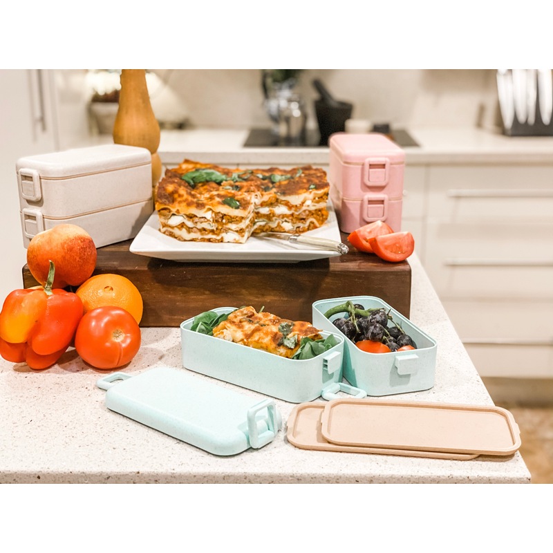 Buy Twin Bento Lunch Box Large 2 Tiered + 3 Tiered - GREEN - MyDeal
