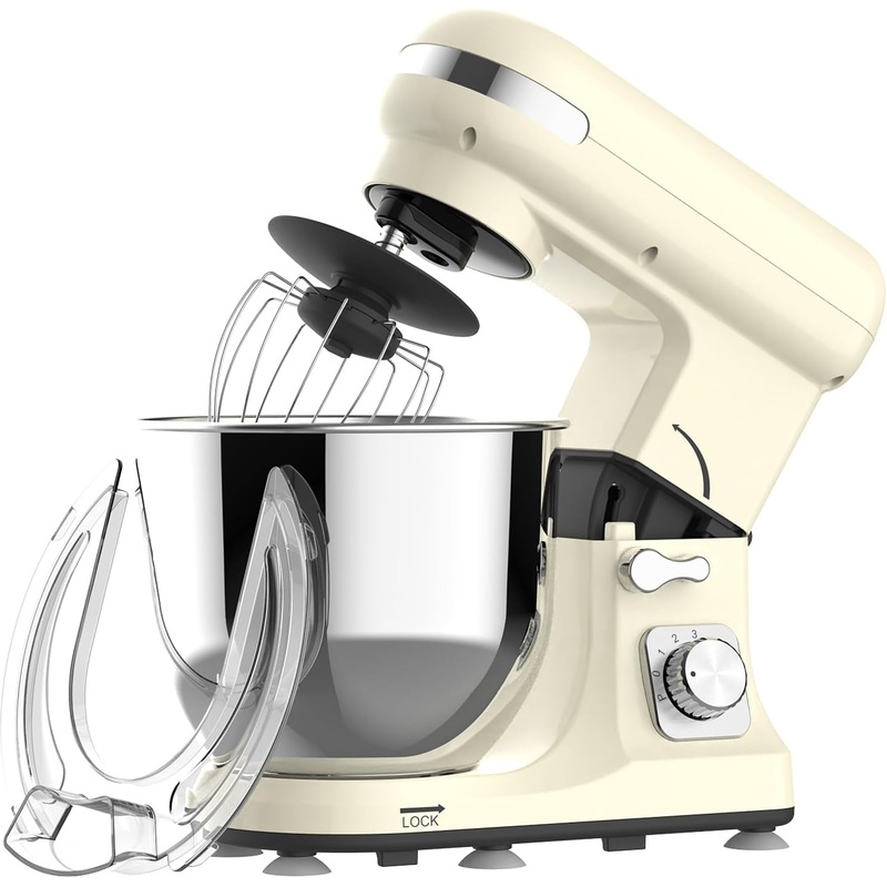 Buy ADVWIN Beige Stand Mixer, 6.5L Kitchen Food Mixer, 1400W 6 Speed ...