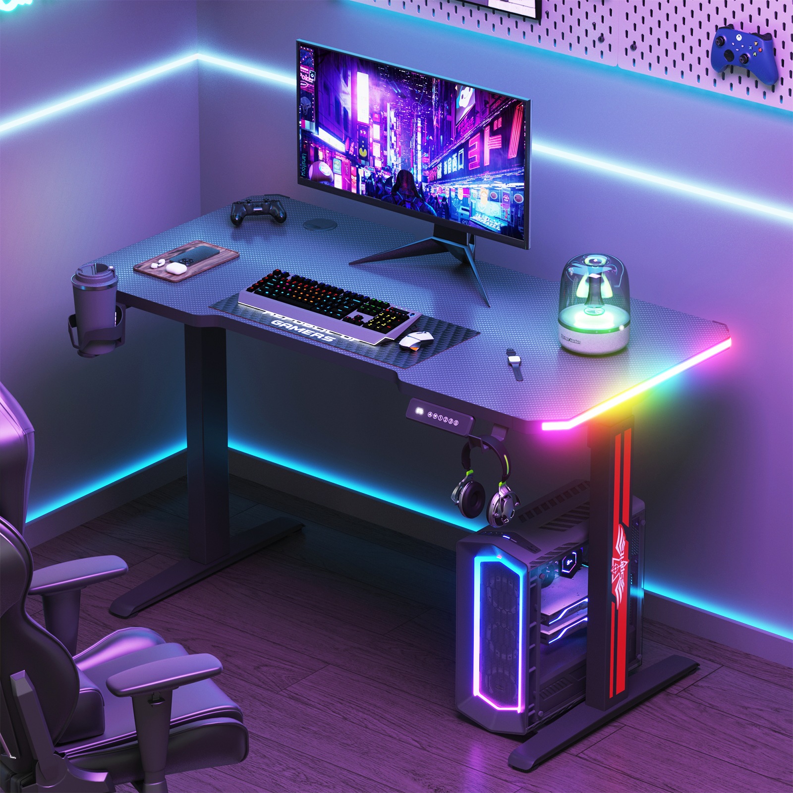 Buy Advwin Electric Standing Desk Gaming Desk RGB LED Ergonomic Sit ...