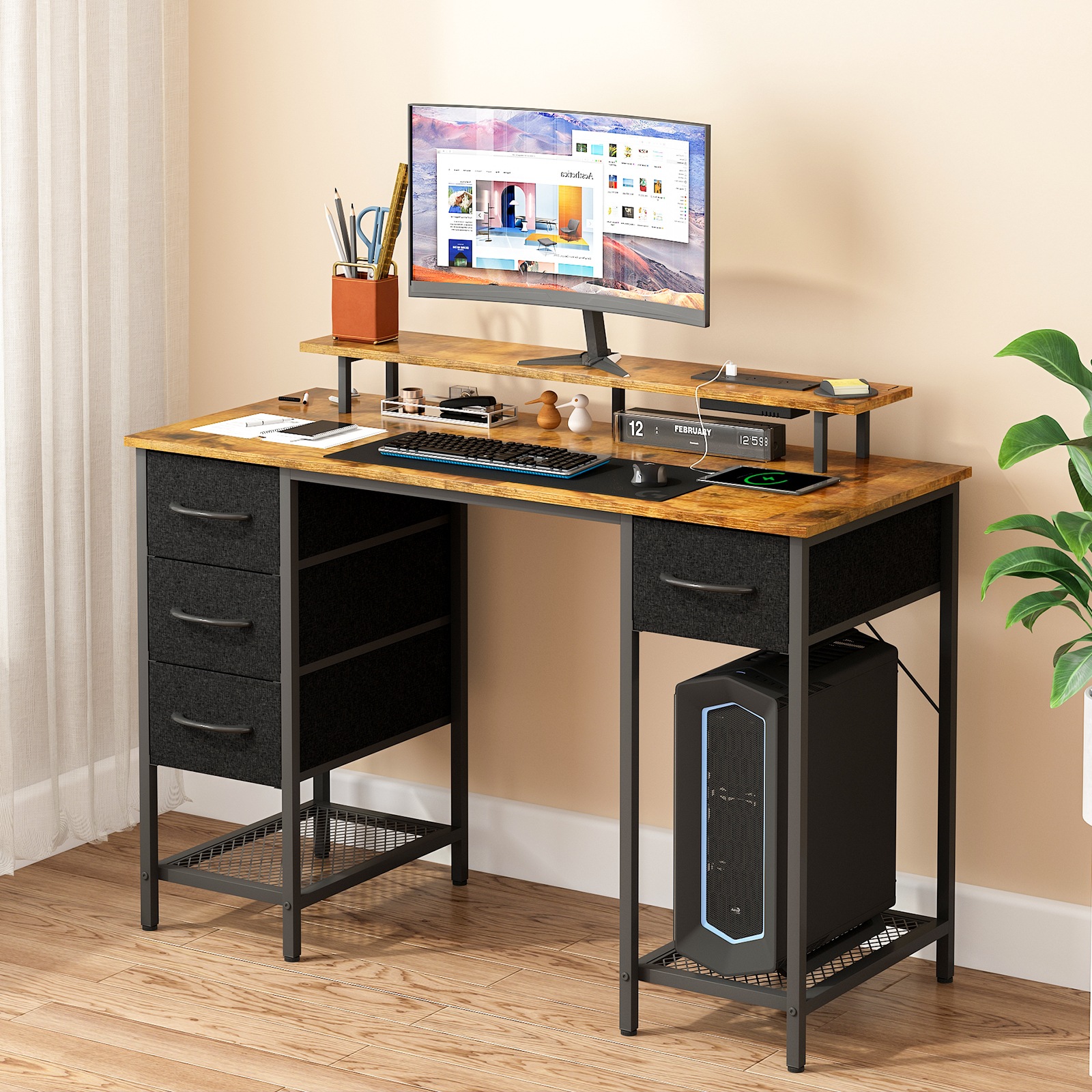 Buy Advwin 120cm Computer Desk with RGB LED Lights Power Outlets ...