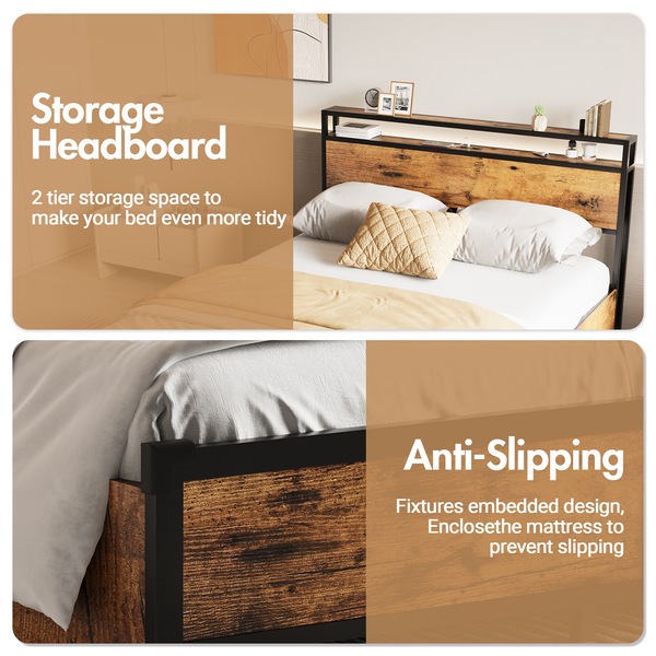 Buy Advwin Queen Bed Frame with 4 Storage Drawers LED Storage Headboard ...