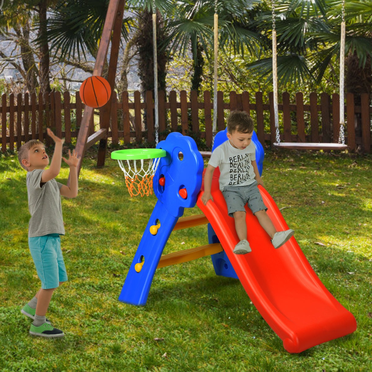 Buy 2 Step Children Folding Slide with Basketball Hoop - MyDeal Australia