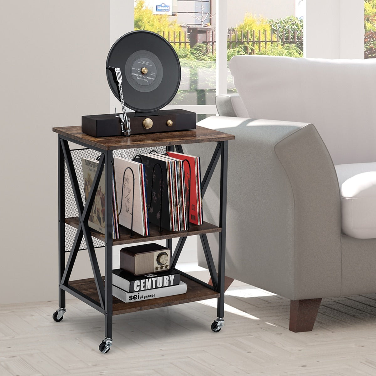 Buy 3 tier Rolling Stand with 3 Dividers and Steel Frame for Living ...