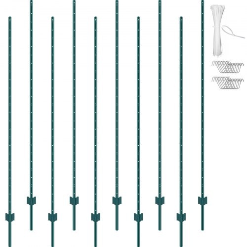 Buy 7 Feet Fence Post 10 Pack T-Post Heavy Duty Metal Fence Posts Green ...