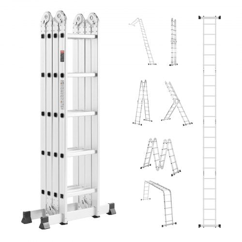 Buy Multi-Purpose Folding Ladder 7-in-1 5 Step 19ft Reach Height Metal ...