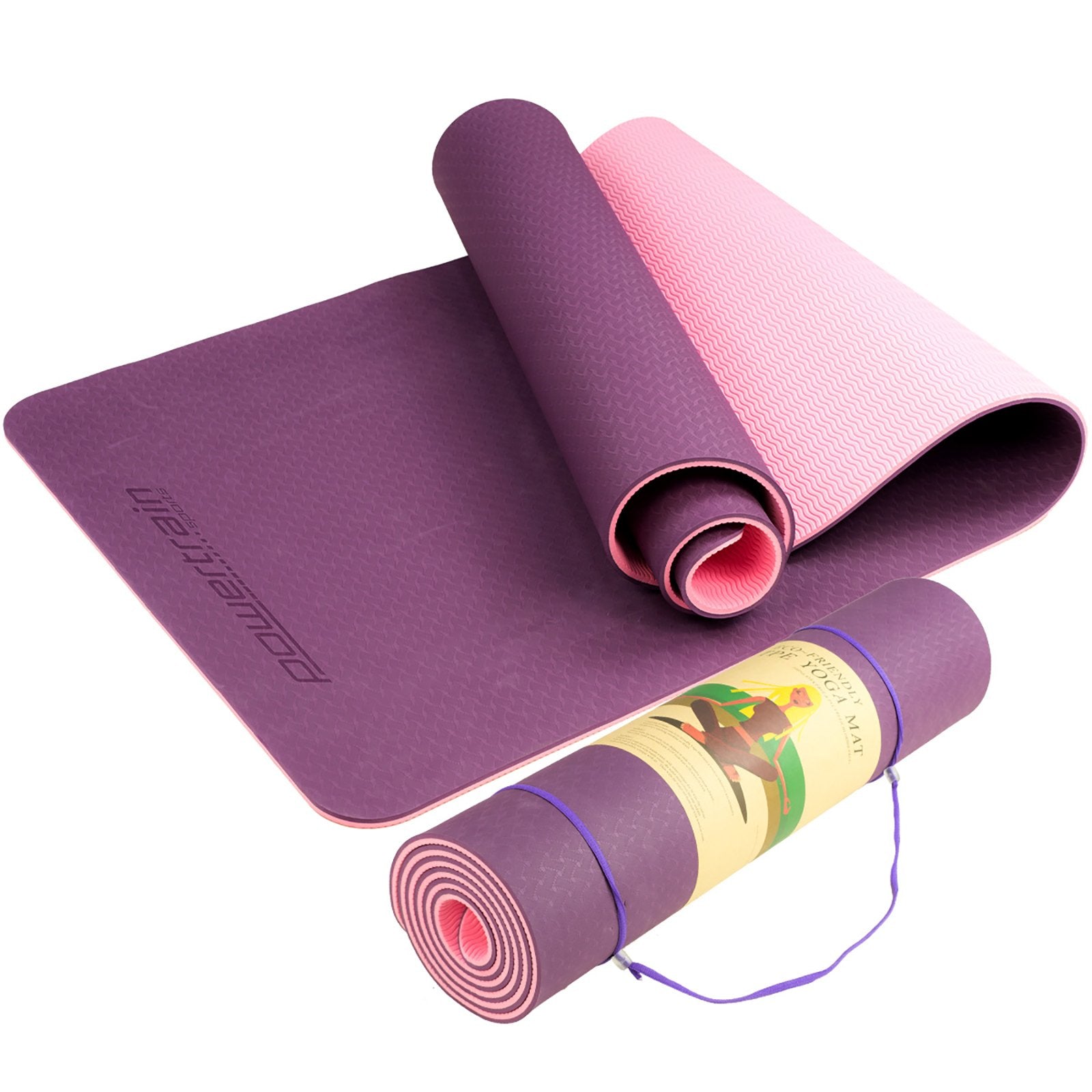 Buy Powertrain TPE Yoga Exercise Mat Home Gym Pilates Fitness 8mm Thick ...