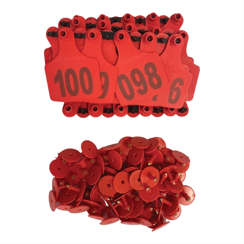 Buy 1-100 Cattle Number Ear Tags 7.5x10cm Set - XL Red Cow Sheep ...