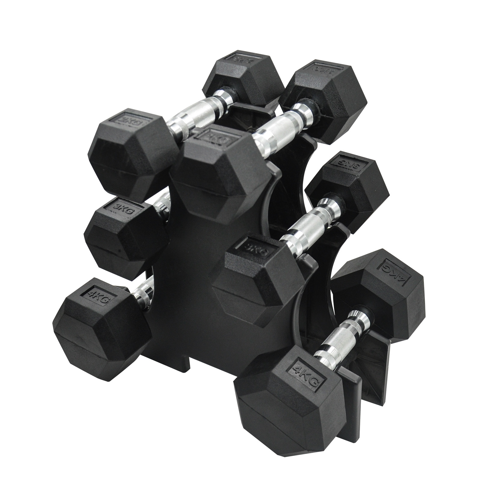 Buy 2KG-3KG-4KG TOTAL 18KG Hex Rubber Dumbell Weight Set with PVC Rack ...