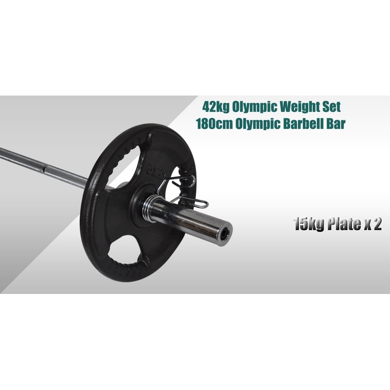 Buy 42KG Weight Set 180cm Olympic Barbell Bar 30KG Weight Plate FREE ...