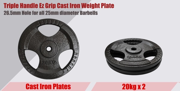 Buy 46kg Tricep Barbell Weight Set - 40kg Ez Triple HandIe Irom Cast ...