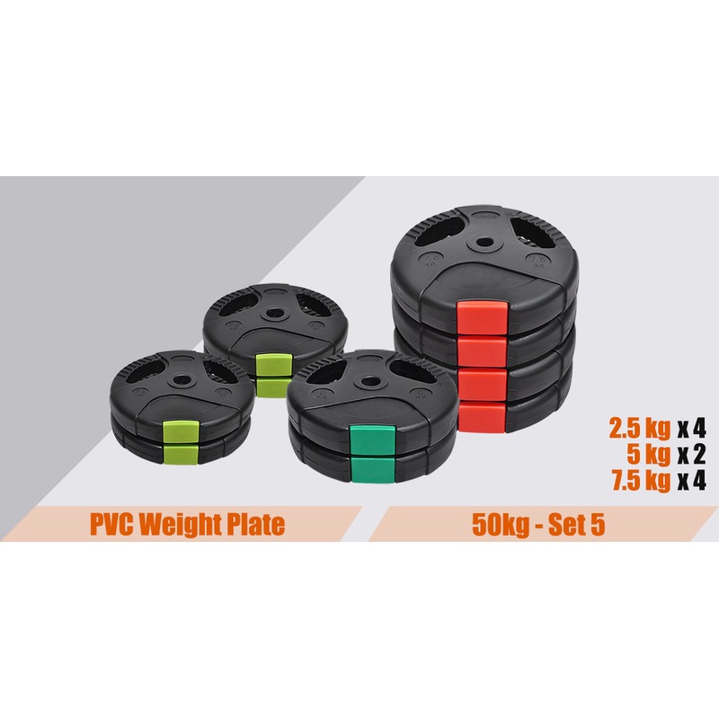 Buy 50kg Weight Plate Set - Dual Grip Ez Handle PVC Coated Home Gym ...
