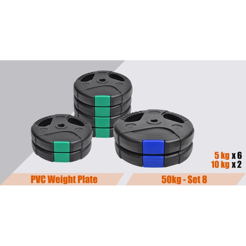 Buy 50kg Weight Plate Set - Dual Grip Ez Handle PVC Coated Home Gym ...